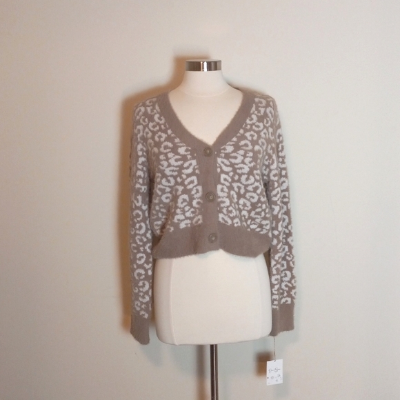 Jessica Simpson | Sweaters | Jessica Simpson Leopard Fuzzy Cardigan Nwt ...
